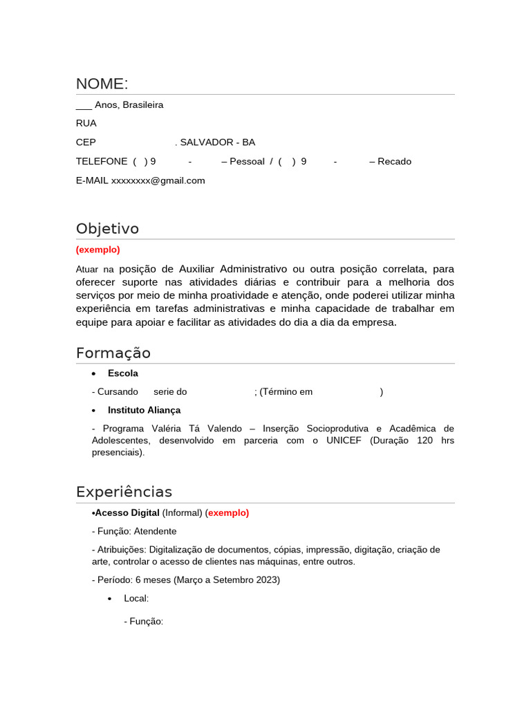 Exemplo de CV VTV | PDF | Carreira e Crescimento