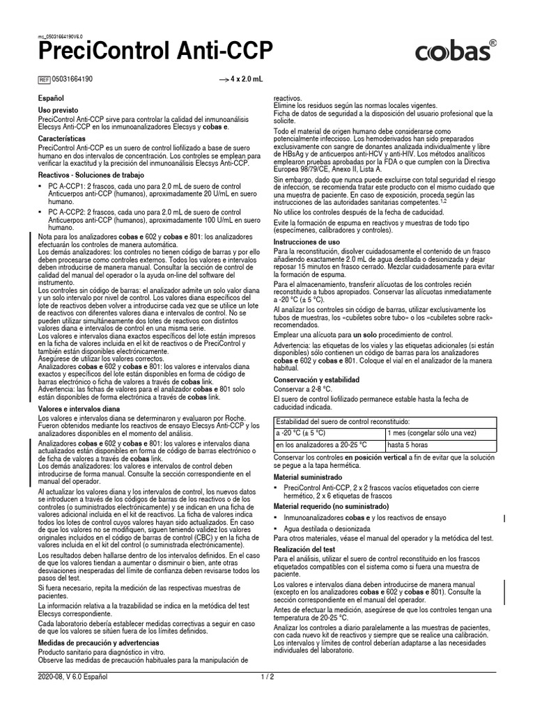 PreciControl Anti-CCP - Ms - 05031664190.v6.es | PDF | Laboratorios ...