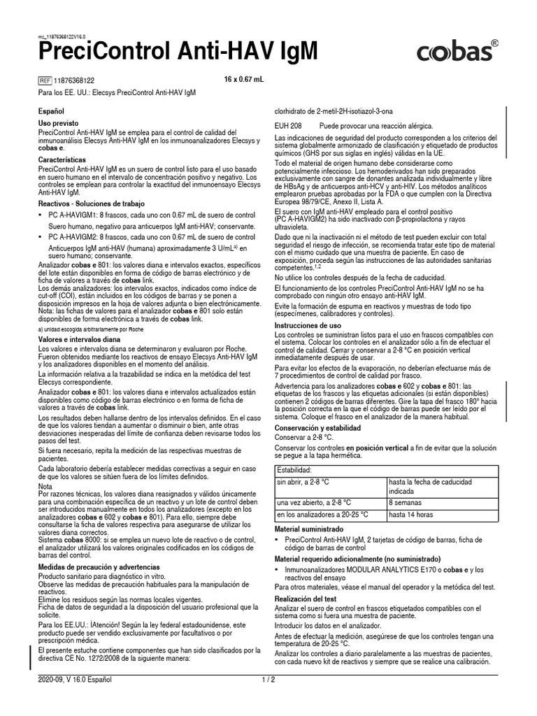 Control de Calidad PreciControl Anti-HAV IgM | PDF
