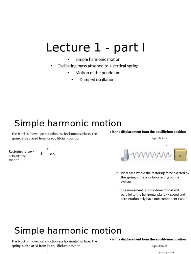 Lecture 1 - Harmonic Oscillator Part I | PDF | Mechanics | Spacetime