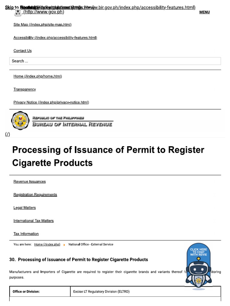 BIR - Processing of Issuance of Permit To Register Cigarett Products | PDF