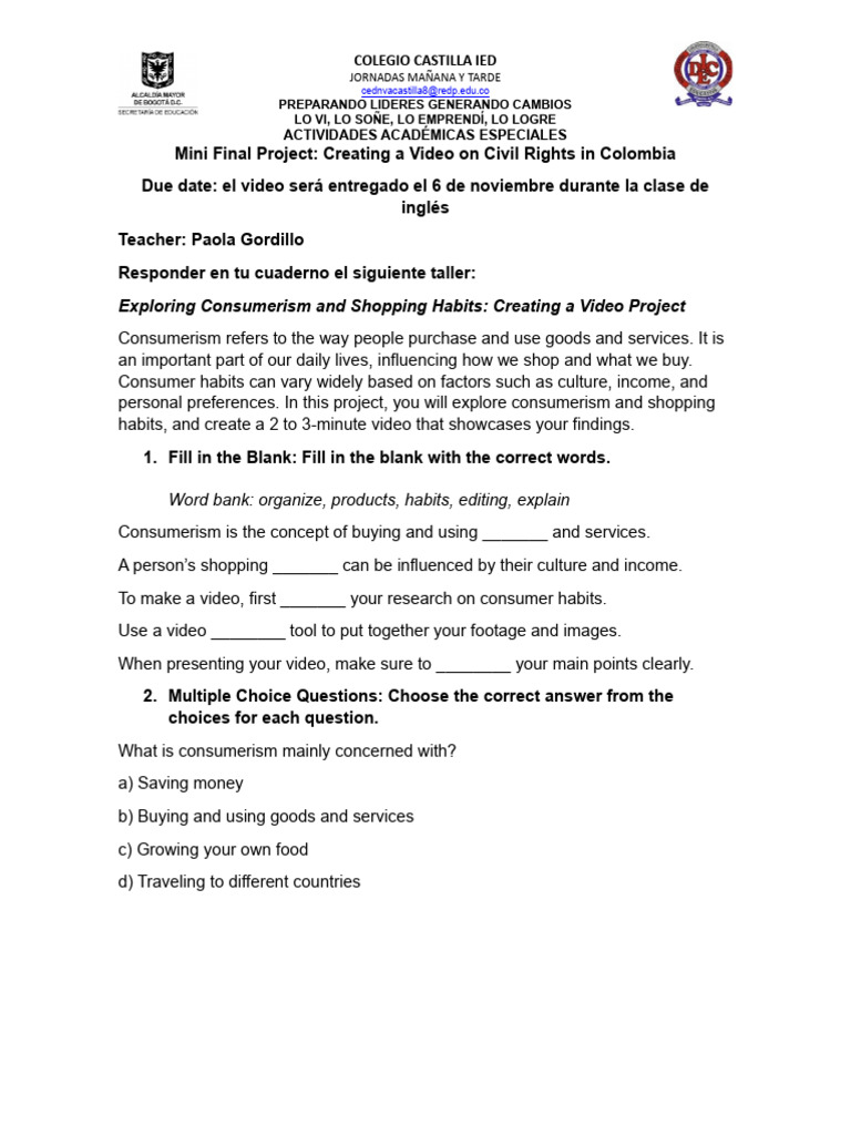 Mini Final Project 8TH GRADE | PDF | Consumerism | Human Communication