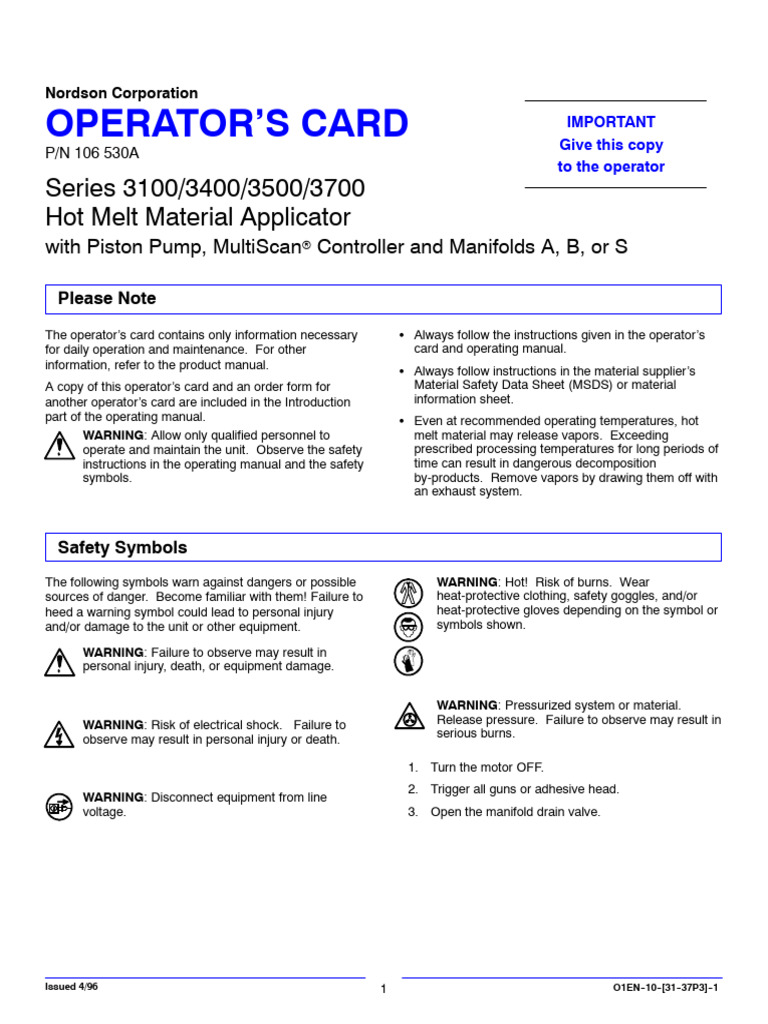 Series 3100 - 3400 - 3500 - 3700 Hot Melt Material Applicator With ...