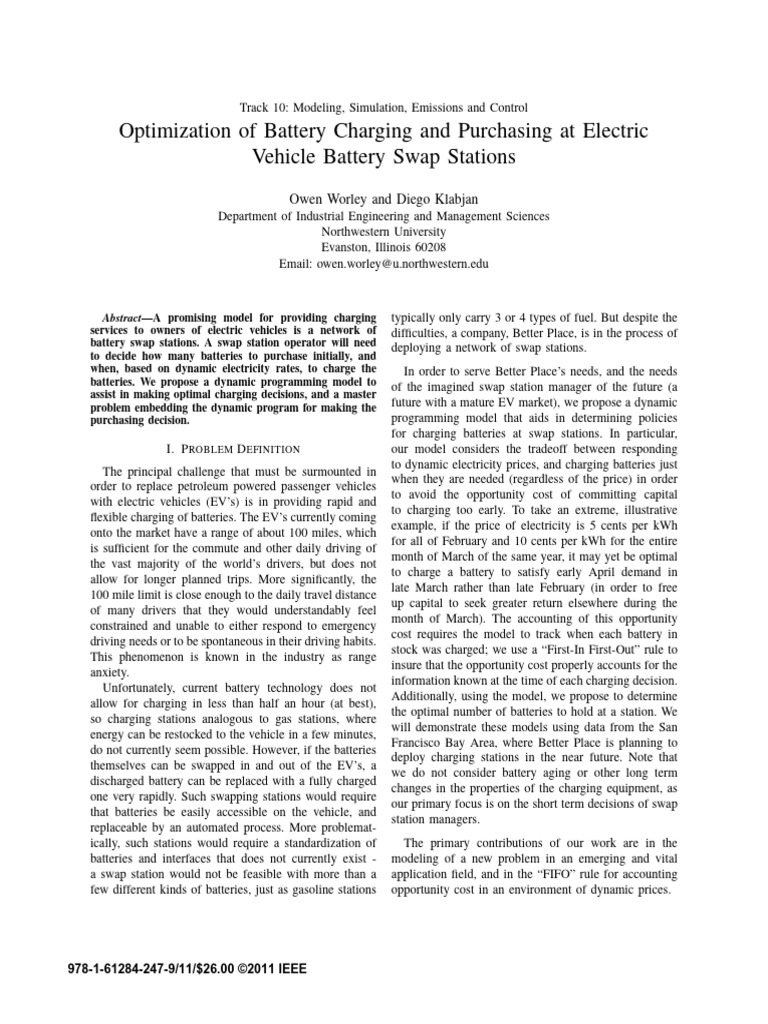 Optimizing Battery Swap Station Operations | PDF | Electric Vehicle ...