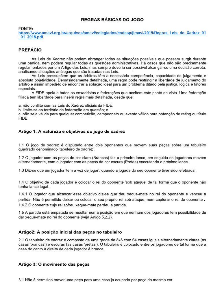 Regras do Jogo de Xadrez Explicadas | PDF | Xadrez | Jogos competitivos