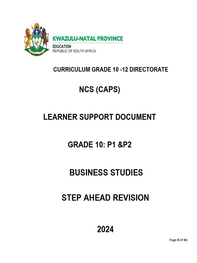 Grade 10 Business Studies Revision 2024 | PDF | Credit | Finance ...