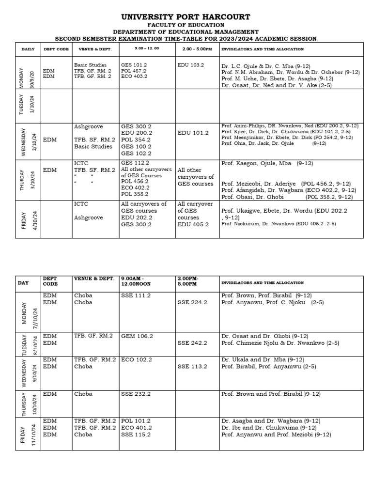 Edm Time Table | PDF | Science & Mathematics