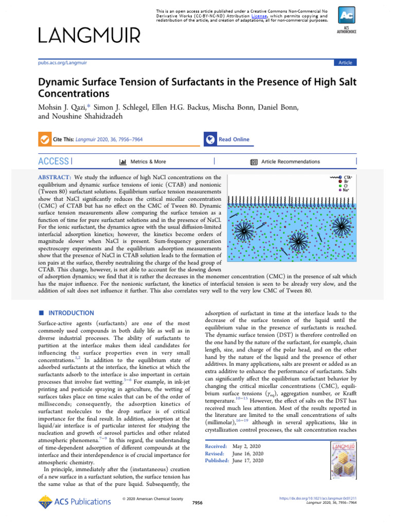 Dynamic Surface Tension | PDF | Adsorption | Surfactant