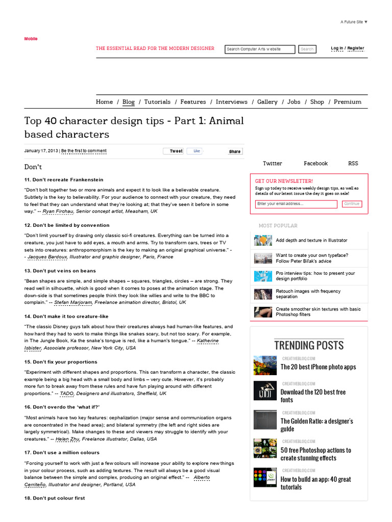 Top 40 Character Design Tips - Part 1 - Animal Based Characters 2 | PDF ...