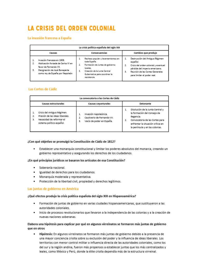 La crisis del orden colonial | PDF | Imperio español | Guerra peninsular