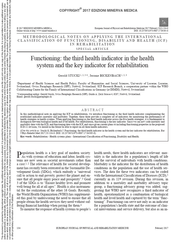 Functioning - The Third Health Indicator in The Health System and The ...