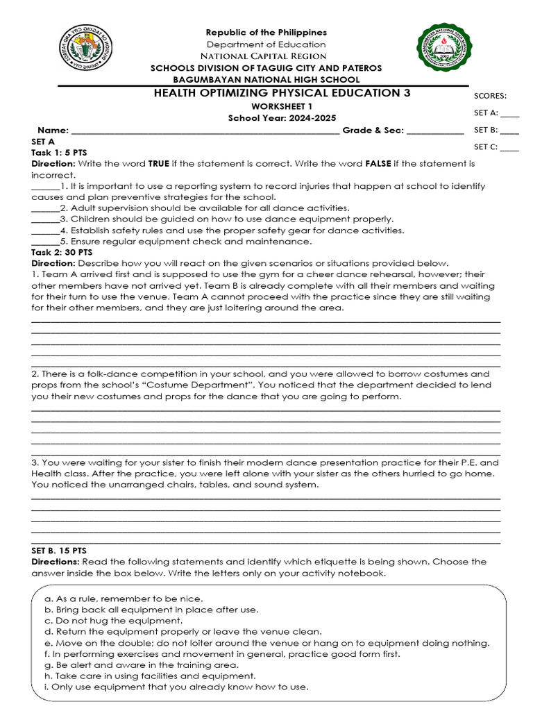 Hope 3 q2 Session 1 Worksheet | PDF