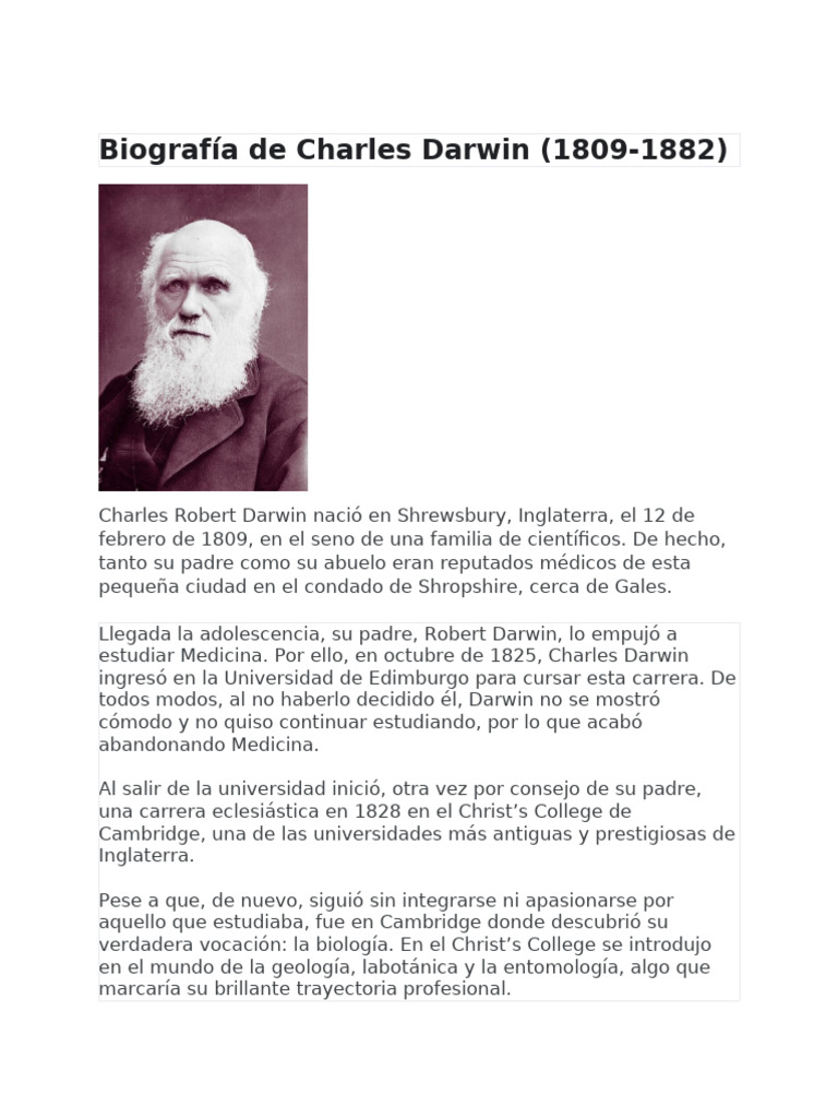 Biografía de Charles Darwin | PDF | Charles Darwin | Evolución