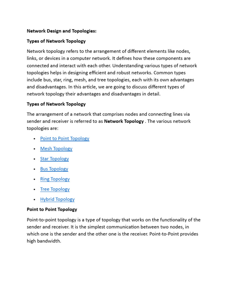 Network Design and Topologies | PDF | Network Topology | Computer Network