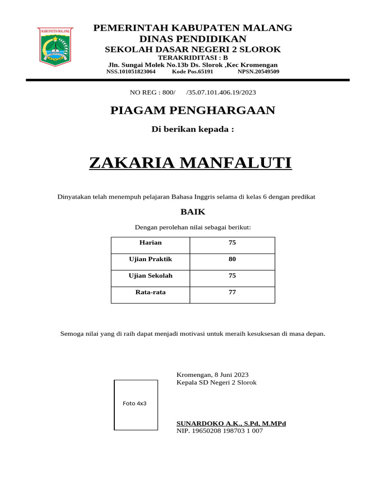 Format Piagam | PDF