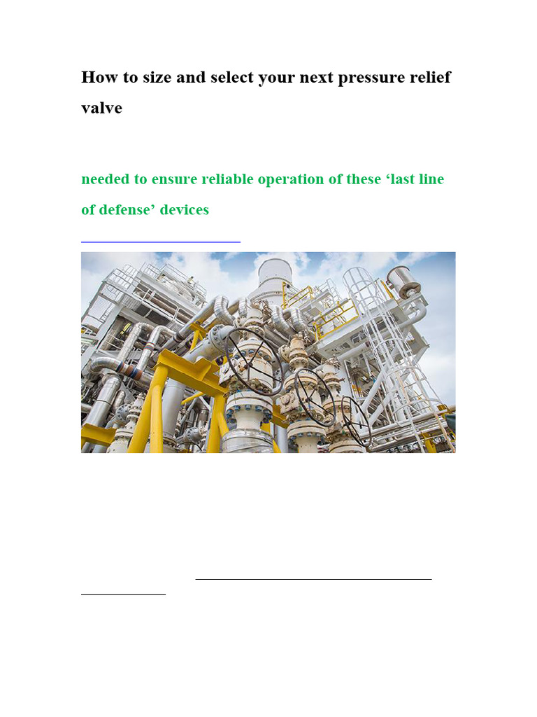 Sizing and Selecting Pressure Relief Valves | PDF | Valve | Gas ...