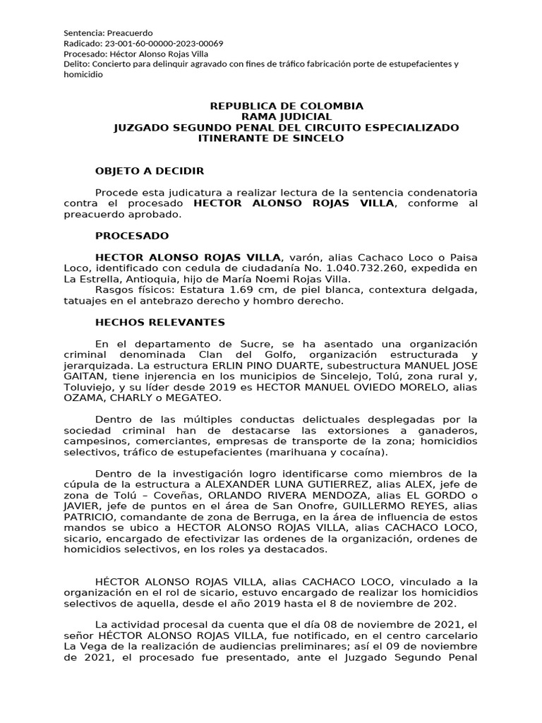 2023-00069 HECTOR ROJAS VILLA | PDF | Castigos | Derecho penal