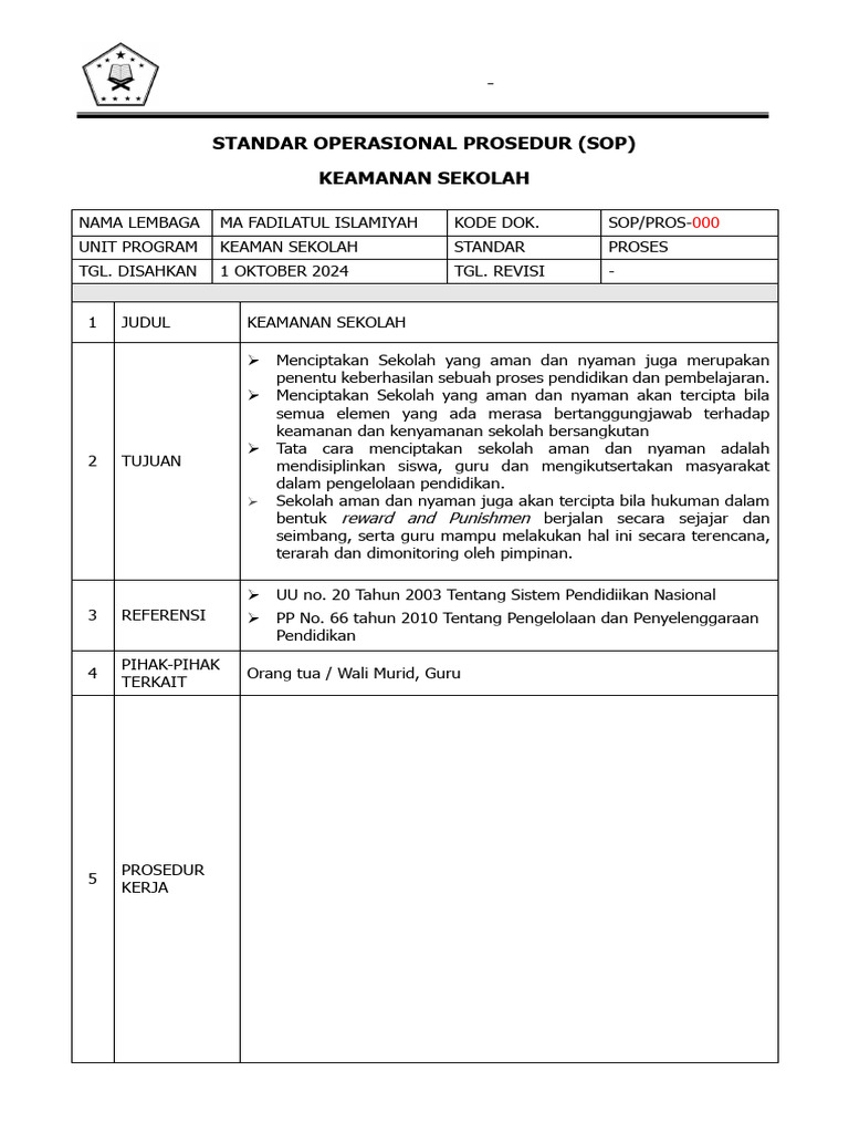 Sop Keamanan Sekolah | PDF | Karier & Perkembangan