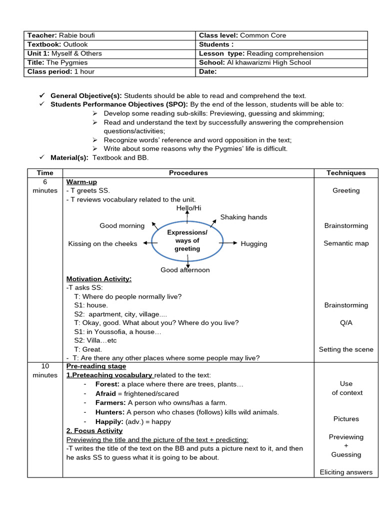 Unit 1 Reading Comp Lesson Plan C.C | PDF | Cognitive Science | Cognition