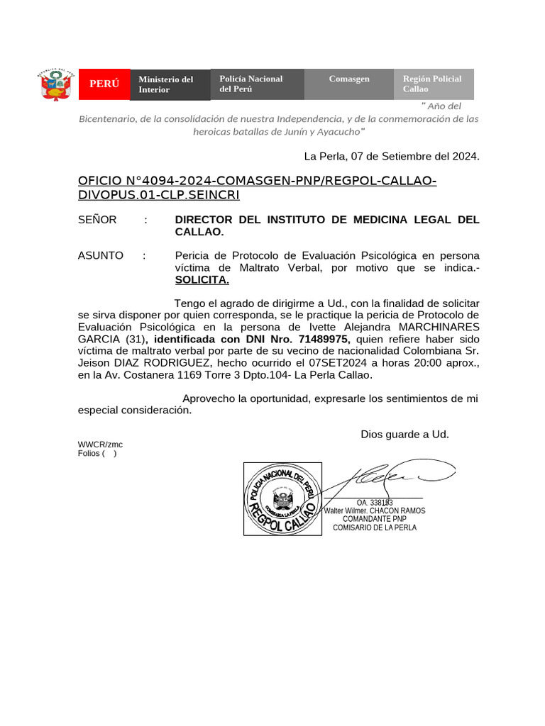 Oficios Medico Legista, Afis, Examenes de Ley | PDF | Perú | Cumplimiento de la ley