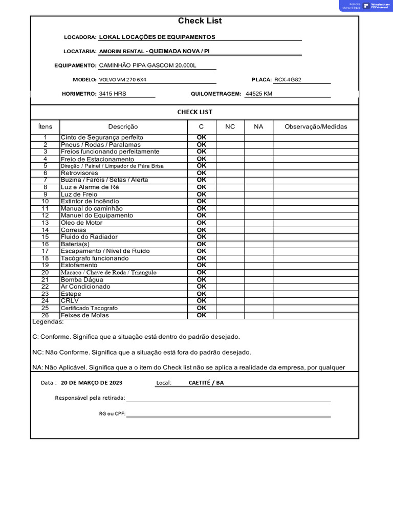 RCX-4G82 Check list | PDF | Carro | Indústria automobilística