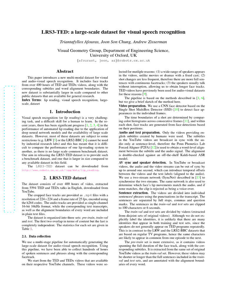LRS3_TED | PDF | Speech Recognition | Human Communication
