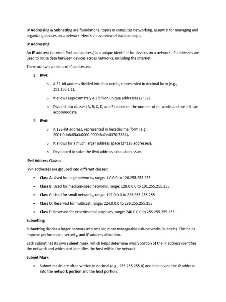 IP Addressing and Subnetting | PDF | Ip Address | Computer Network