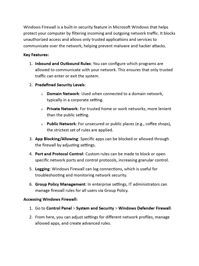 Windows Firewall: Key Features & Management | PDF