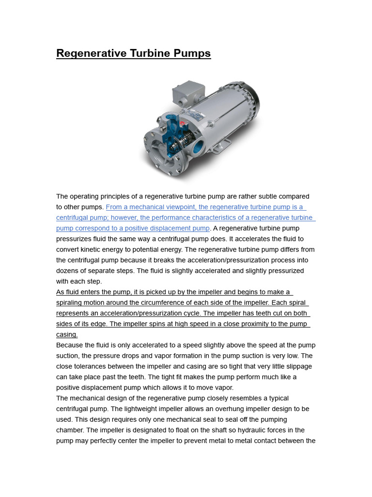 Regenerative Turbine Pumps and Versatility | PDF | Pump | Turbine