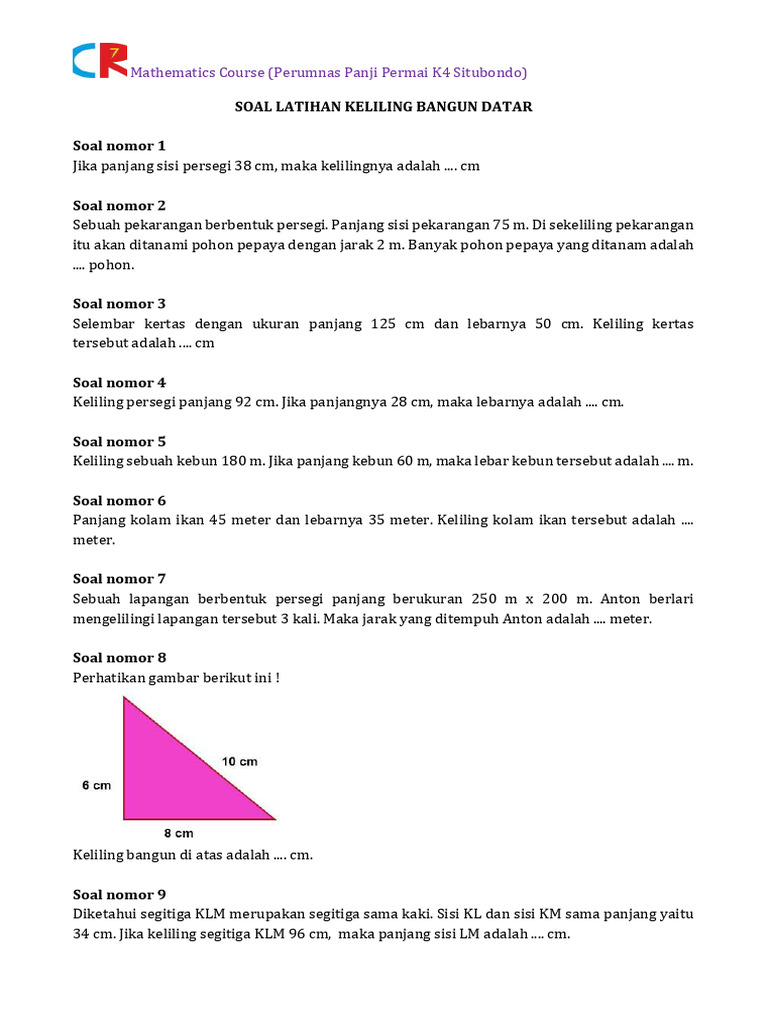 Soal Latihan Keliling Bangun Datar | PDF | Olahraga & Rekreasi
