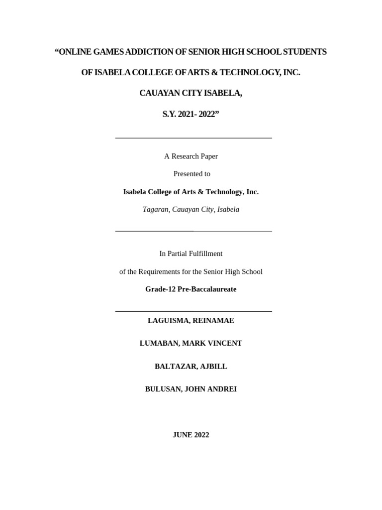 Online Gaming Addiction in High School | PDF | Attitude (Psychology ...