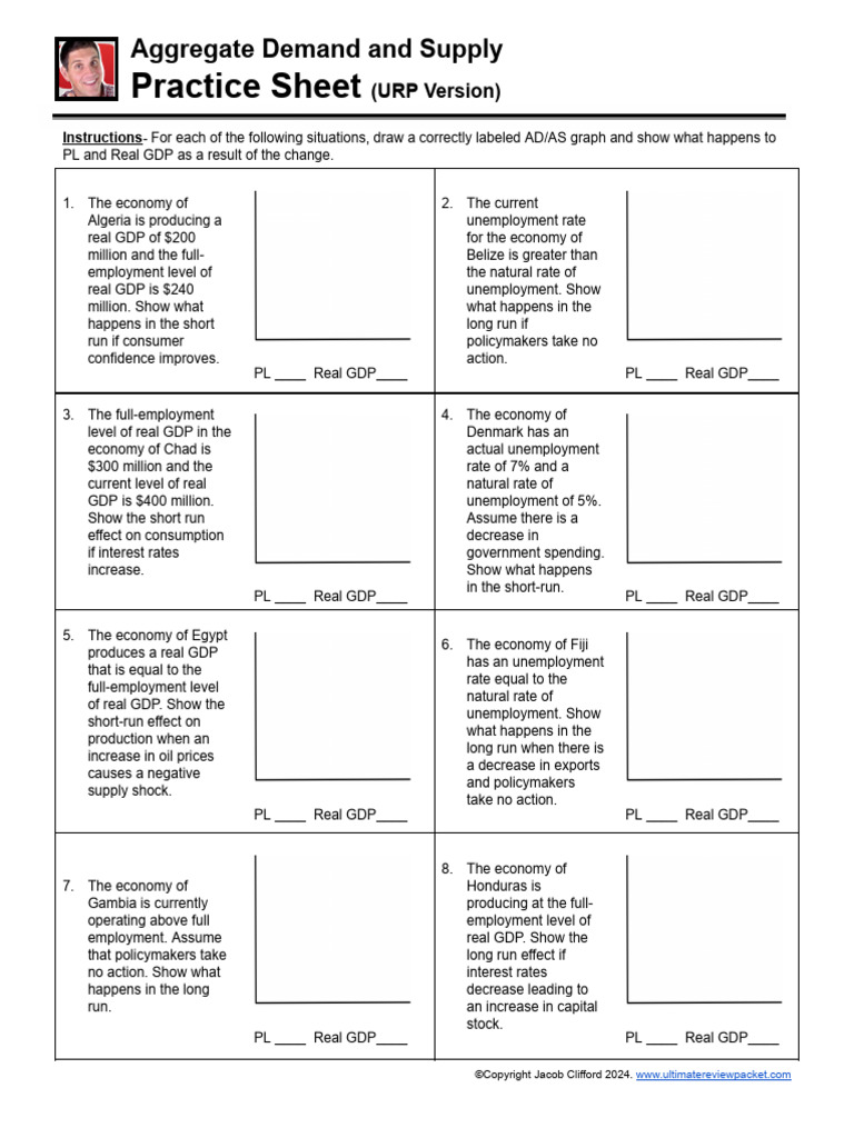 Aggregate Demand and Supply Practice Sheet URP Version | PDF | Full Employment | Unemployment