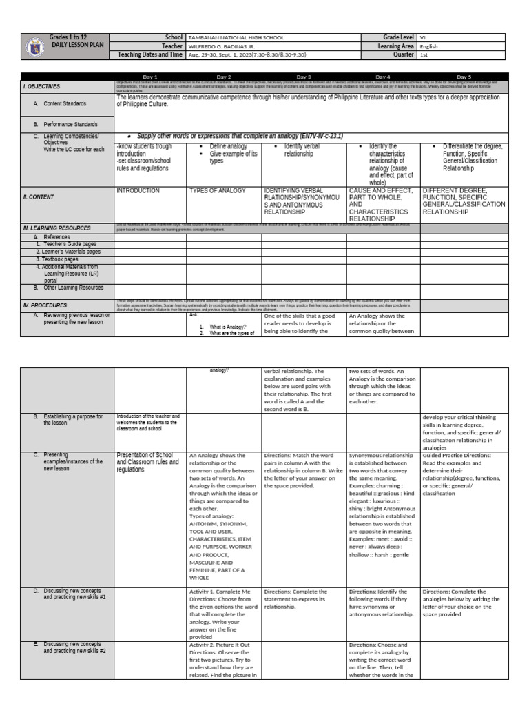 Dlp Week 1 Q1 Pdf Analogy Learning