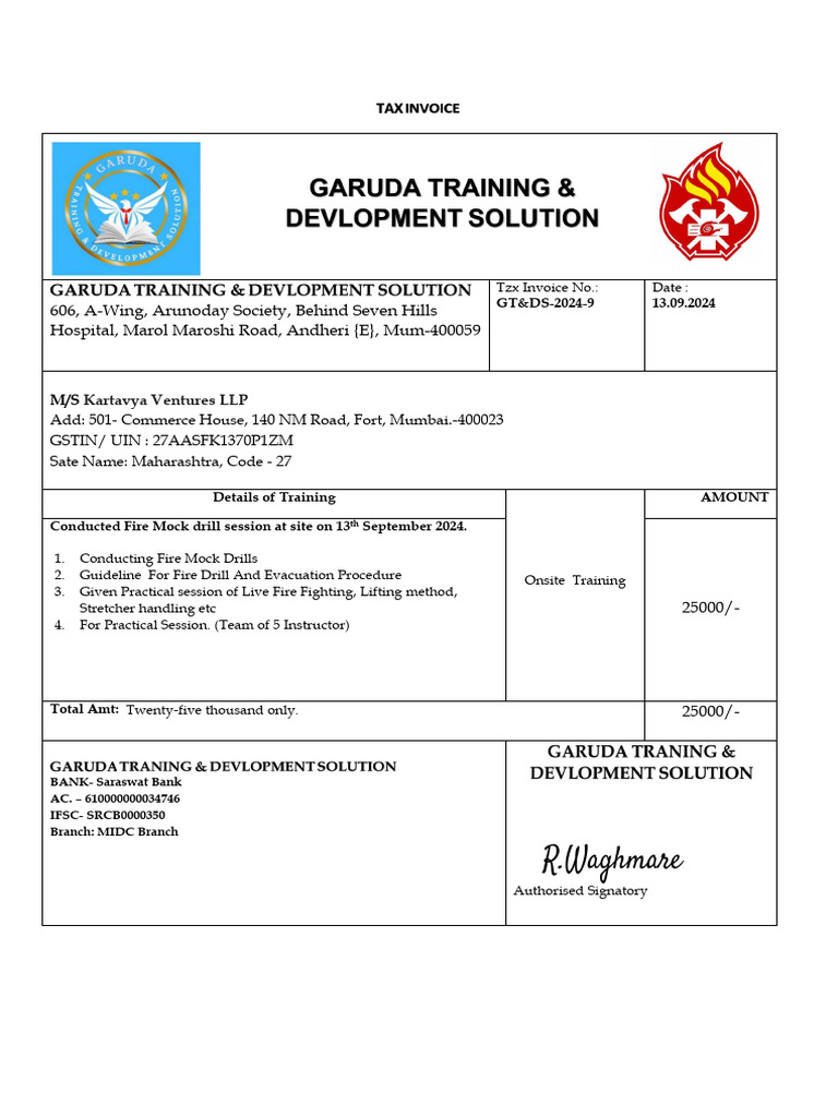 2 GARUDA TRAINING - Invoice 13.09.24 | PDF