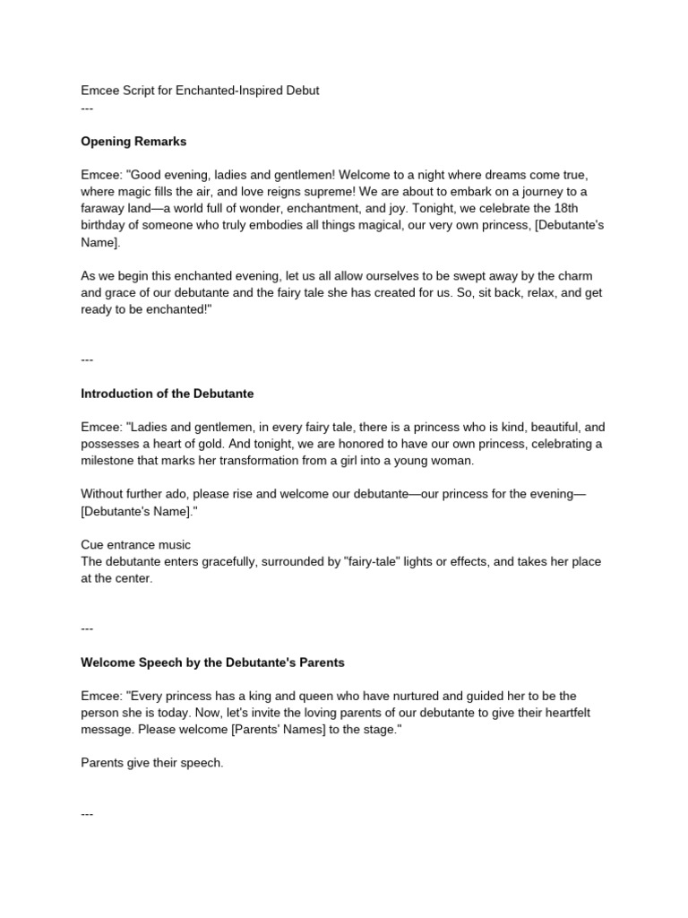 Emcee Script for Enchanted-Inspired Debut-2 | PDF