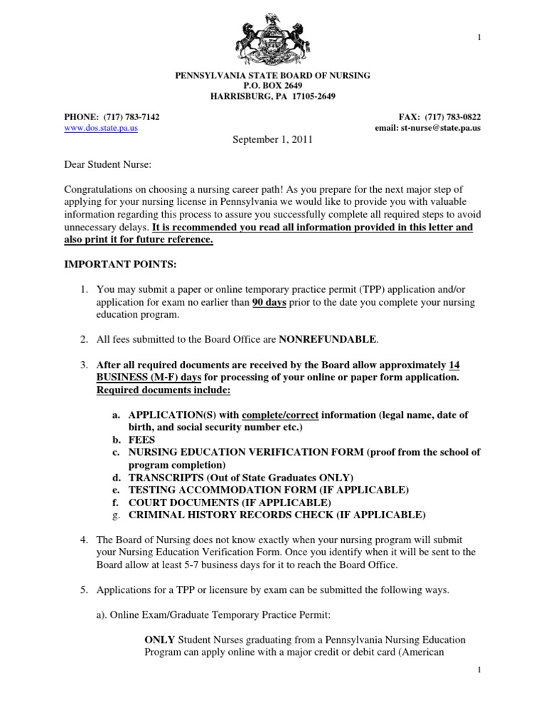 Pennsylvania Nursing License Process Guide | PDF | National Council ...