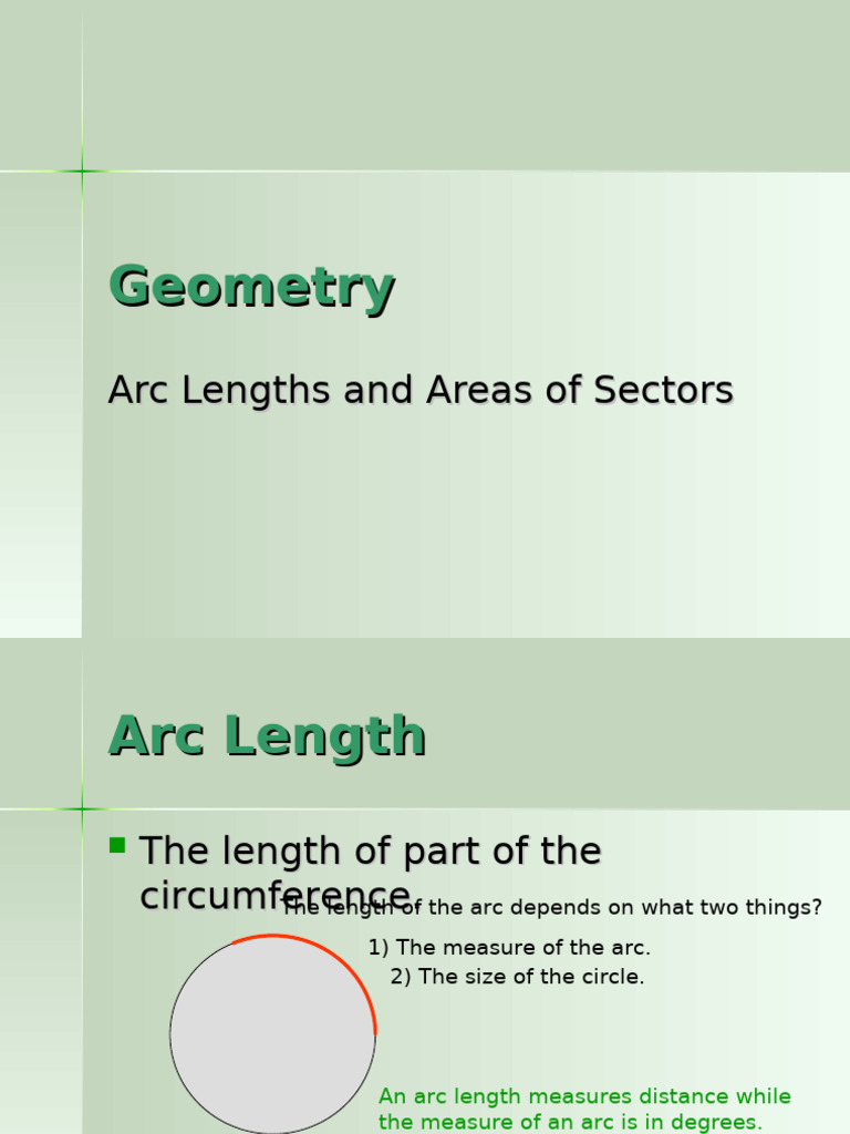 Arc Lengths & Sector Areas Guide | PDF | Area | Circle