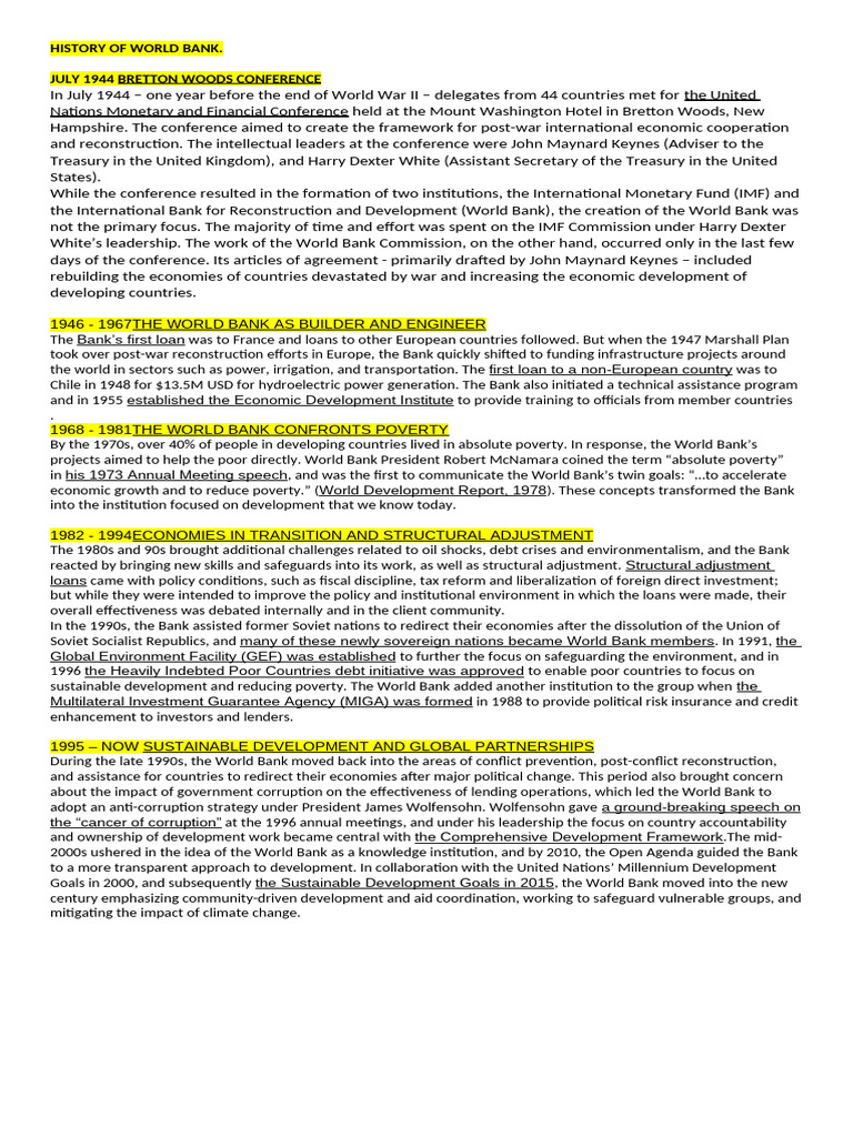 World Bank History: From Bretton Woods to Today | PDF | World Bank ...