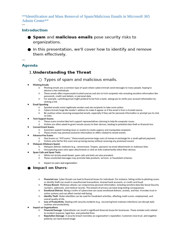 Identification and Mass Removal of Spam Malicious Emails in Microsoft ...