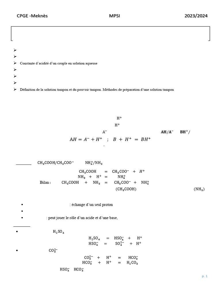 Réactions Acide-Base en MPSI | PDF | Acide | Ph