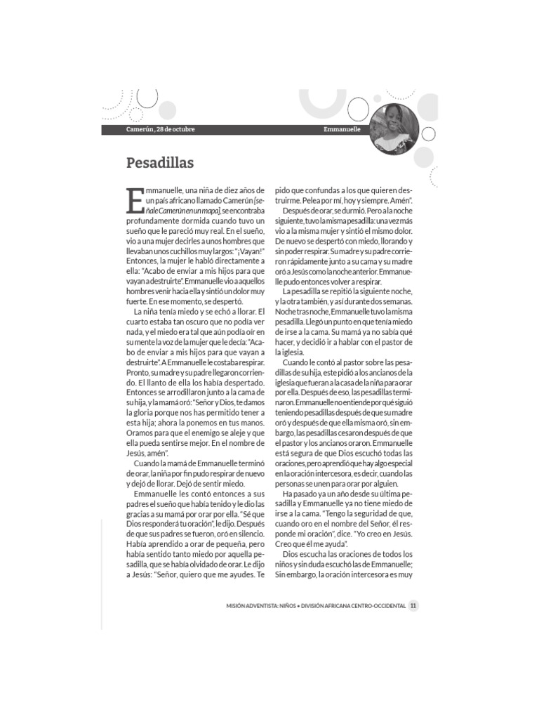 Pesadillas: Camerún, 28 de Octubre Emmanuelle | PDF | Oración | Pesadilla