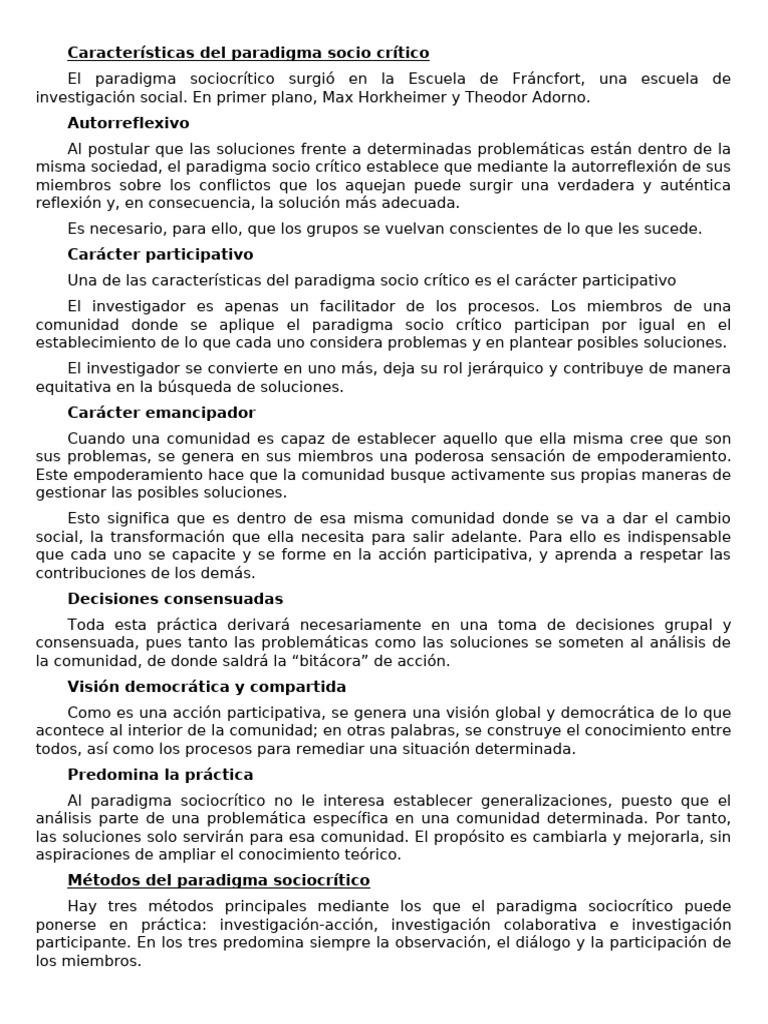 Características del Paradigma Sociocrítico | PDF | Jürgen Habermas ...