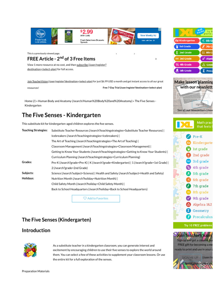 The Five Senses - Kindergarten - TeacherVision | PDF | Taste | Senses