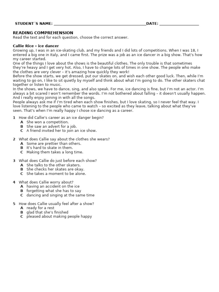 READING COMPREHENSION Callie Rice - Ice Dancer | PDF | Poetry