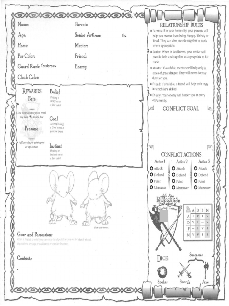 Mouse Guard 2e Character Sheet | PDF