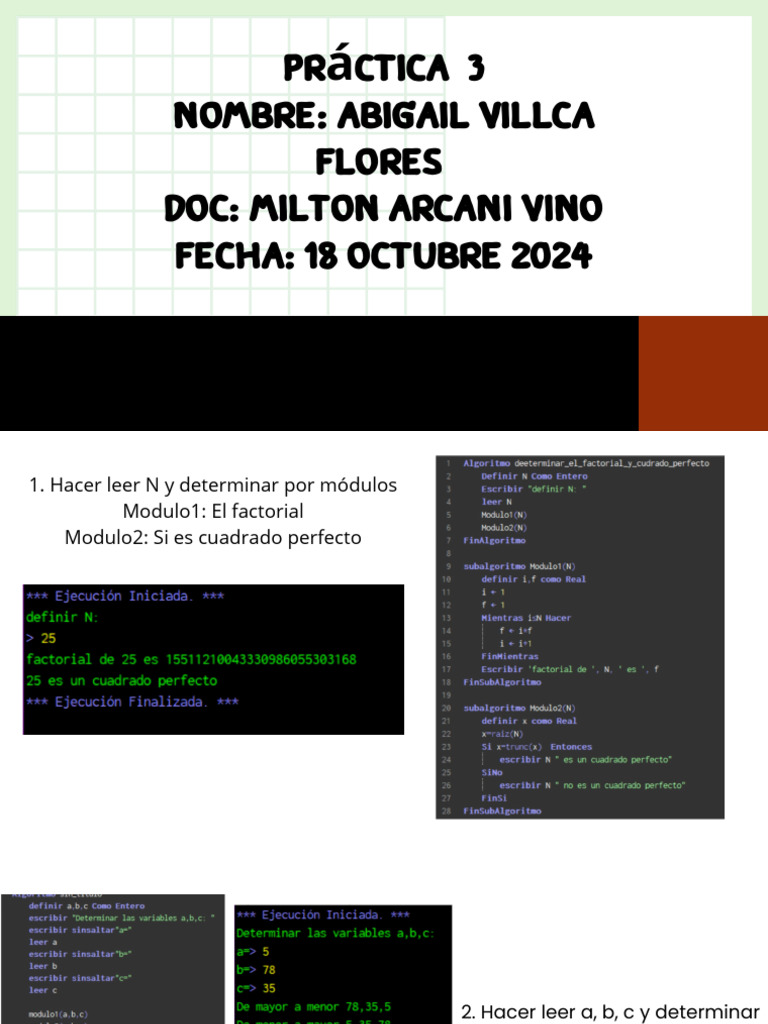 PR Ctica 3 Nombre: Abigail Villca Flores Doc: Milton Arcani Vino Fecha: 18 Octubre 2024 | PDF ...