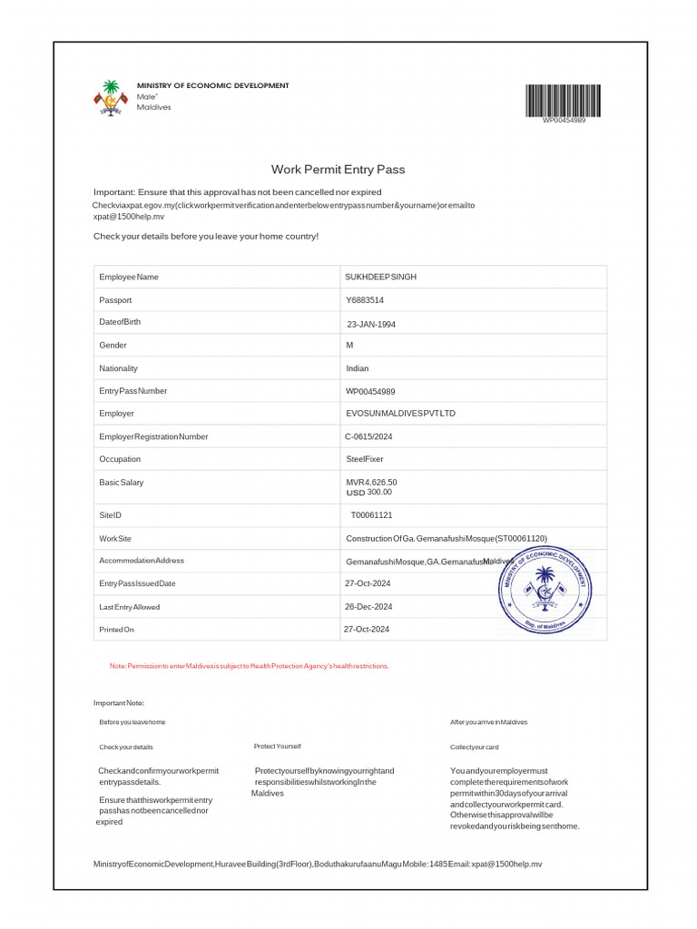 Sukhdeep Singh Maldives Visa | PDF | Human Migration | Government And Personhood