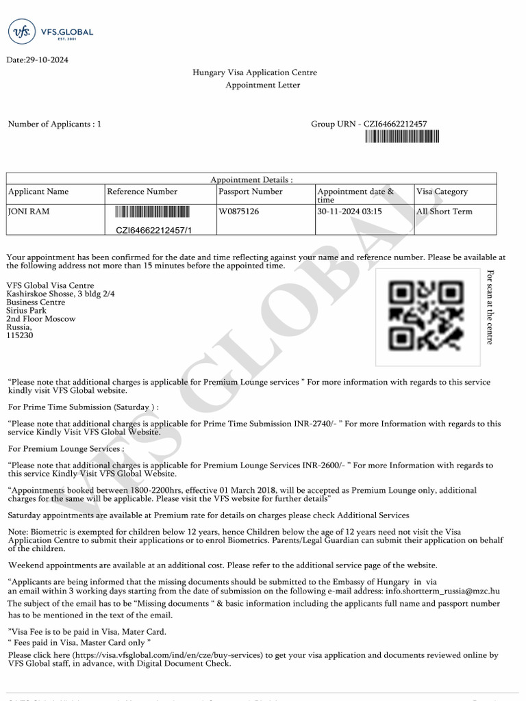 Joni Ram VFS Moscow Appointment | PDF