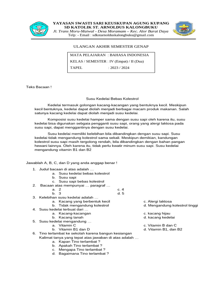 Soal BINDO Kelas 4 - 2 | PDF