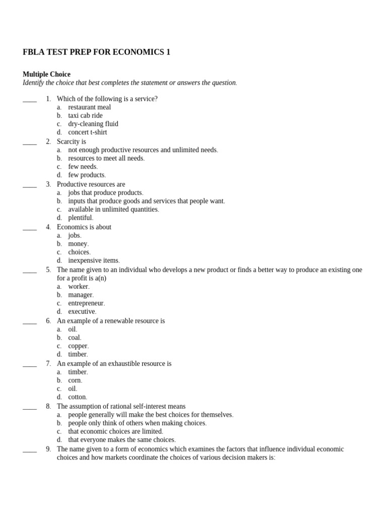 Fbla Test Prep For Economics 1 | PDF | Elasticity (Economics) | Supply ...